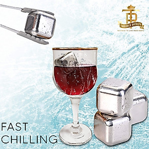 Tailored Royalty Reusable Stainless Steel Ice Cubes, 8PCS Whiskey Stones, Whiskey Cubes Tray and Ice Tong Bundle