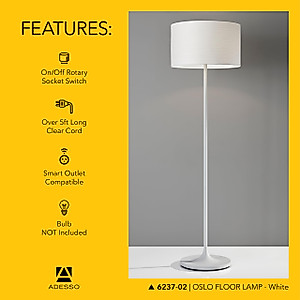 Adesso 6237-02 Oslo Floor Lamp – Corrosion Resistant, Scratch Proof, White Matte Finish Lighting Equipment with Metal Body. Tools & Home Improvement,Matte White