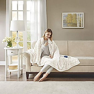 Beautyrest Duke Blanket Luxury Oversize Electric Throw Premium Soft Cozy Brushed Long Faux Fur for Bed, Couch with 3 Heat Setting Controller, Auto Shut-Off Function, Champagne, 50 in x 70 in