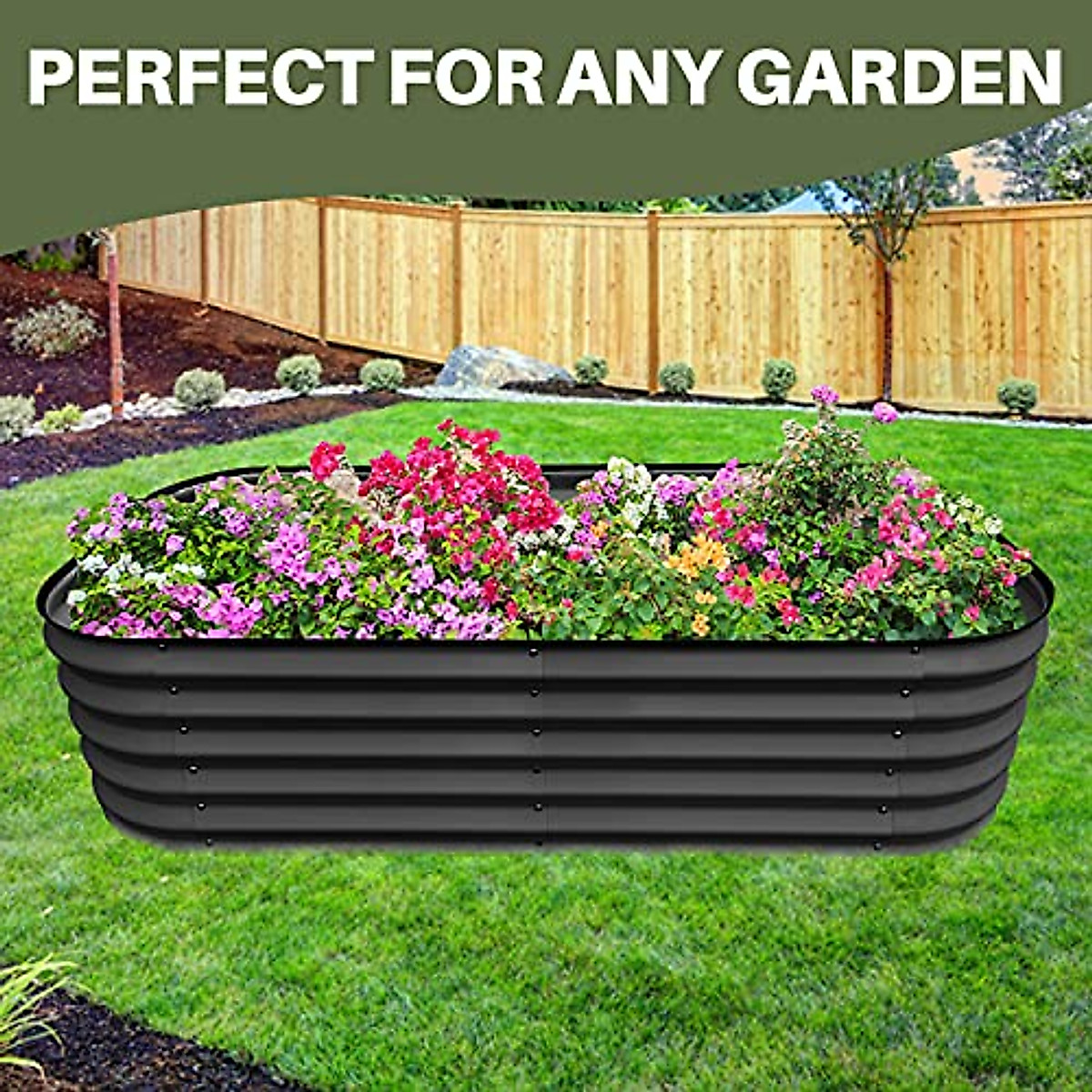 PINTIA1 Steel Raised Garden Beds for Vegetables Flowers, Large Outdoor Planter Herbs Garden Bed Galvanised Steel (6X3X1.45 FT, Charcoal Grey)