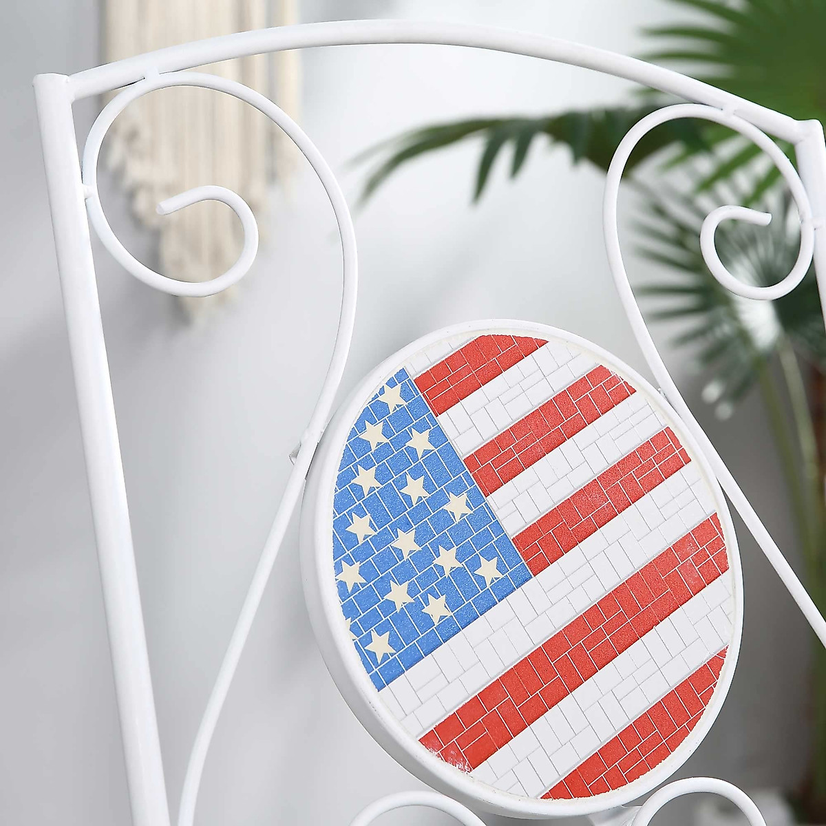 Outsunny 3 Piece Patio Bistro Set, Folding Outdoor Furniture with USA Mosaic Table and Chairs, Portable Metal Frames for 4th of July, Balcony, Backyard, Poolside, Porch, American Flag