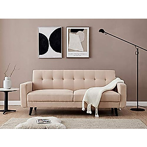 Meiyum Mid-Century Modern Loveseat/Sofa/Couch, with Upholstered Fabric in Brown for Living Room, Bedroom, Office, Apartment - Beige