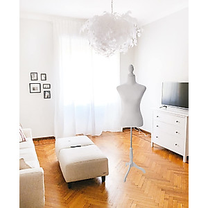 Female Dress Form Mannequin Torso with Wooden Tripod Stand 55-67 Inch Height Adjustable Mannequin Body for Sewing Counter Window Display,White