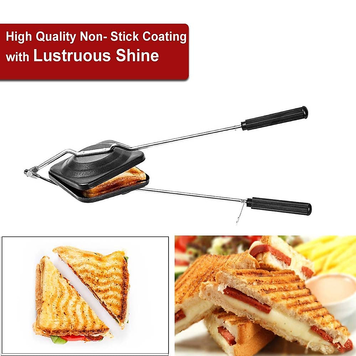 AnNafi® Sandwich Maker | Sandwich Press Grill For Gas/Stove | Non Stick Hand Toaster Pan For Hot & Crisp Grilled Cheese Sandwiches & Cubano | Easy to Use Cast Iron Flying Saucer For Outside Campfire