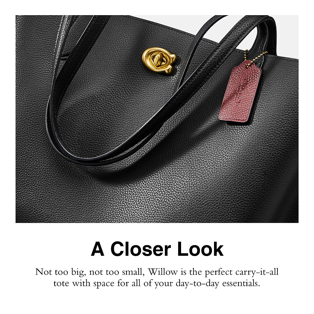 COACH Polished Pebble Leather Willow Tote, Black, One Size