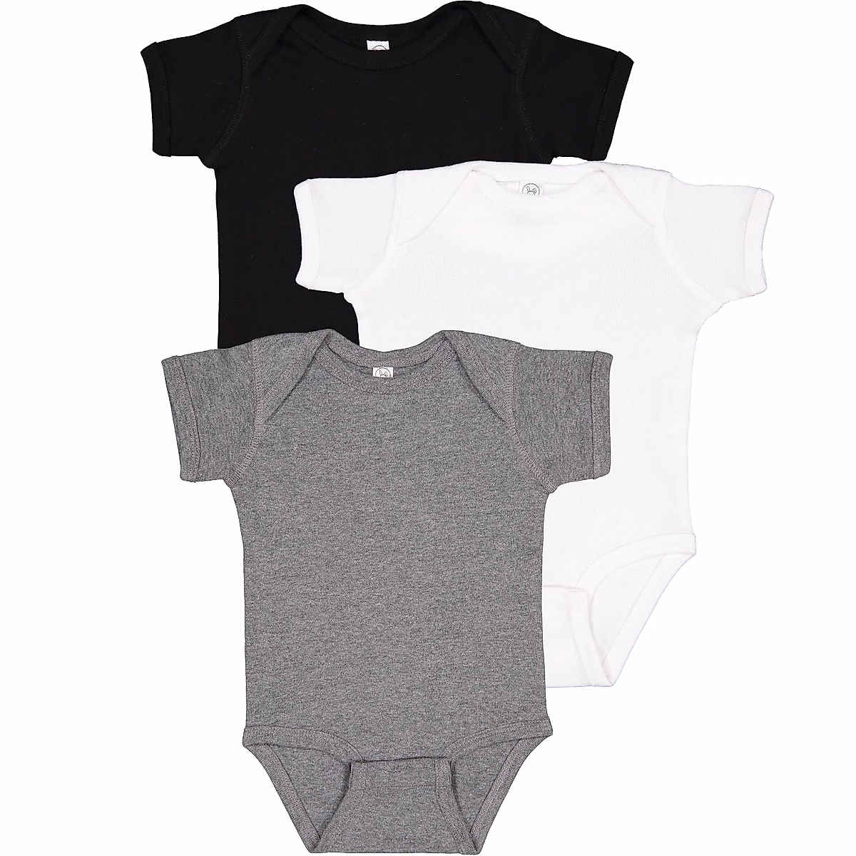 RABBIT SKINS Baby Bodysuit Girl & Boy | Newborn 0-3 Months to 24 Month Toddler 3-Pack Bulk Set, Snap Easy Closure, Granite Heather/White/Black, Newborn