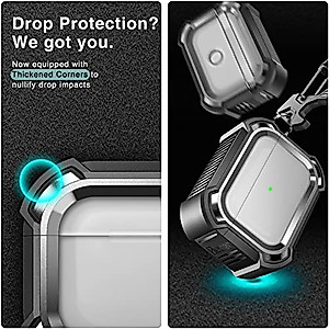 Dexnor Compatible with Airpods Pro (2019) Case Clear Hard PC & Hard Shell Protective Cover [LED Visible] [Supports Wireless Charging] 360 Full Body Skin with Keychain for Men Boys - Black