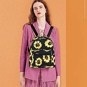 LEDAOU Mini Backpack Set Girls Fashion bookbags with Purse wallet backpack wallet set for Women Teens School Travel Bag (Black sunflower)