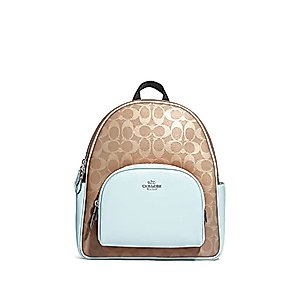 COACH Women's Court Backpack (Signature Canvas - Khaki - Powder Blue), One Size