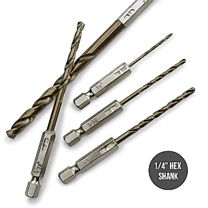 NEIKO 12008A 1/4" Quick Change Drill Bit Set | 13 Piece | 1/16" - 1/4" | Hex Shank | Cobalt Coated HSS | For Quick Release Chucks on Power Drills