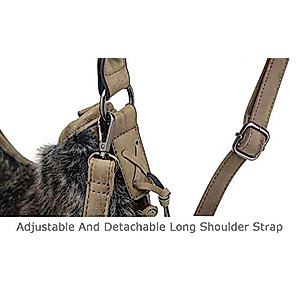 SHOMICO Fur Hobo Bag Fringe Purse for Women Boho shoulder Big (Large Fur Brown)