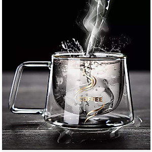 Virgin Forest Espresso Cups, Double Wall Lnsulated Glasses Cup, Clear Glass Coffee Mugs with Handle (7 oz)