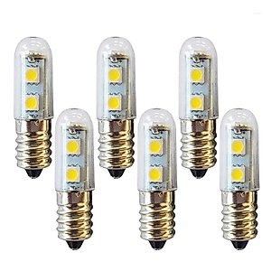 Lxcom Lighting E14 LED Bulb Refrigerator Indicator Light 1W 7Mini LED Appliance Bulb 15W Incandescent Equivalent 110V Daylight White 6000K for Fridge Oven Crystal Lamp Hood Sewing Machine Lamp,6 Pack