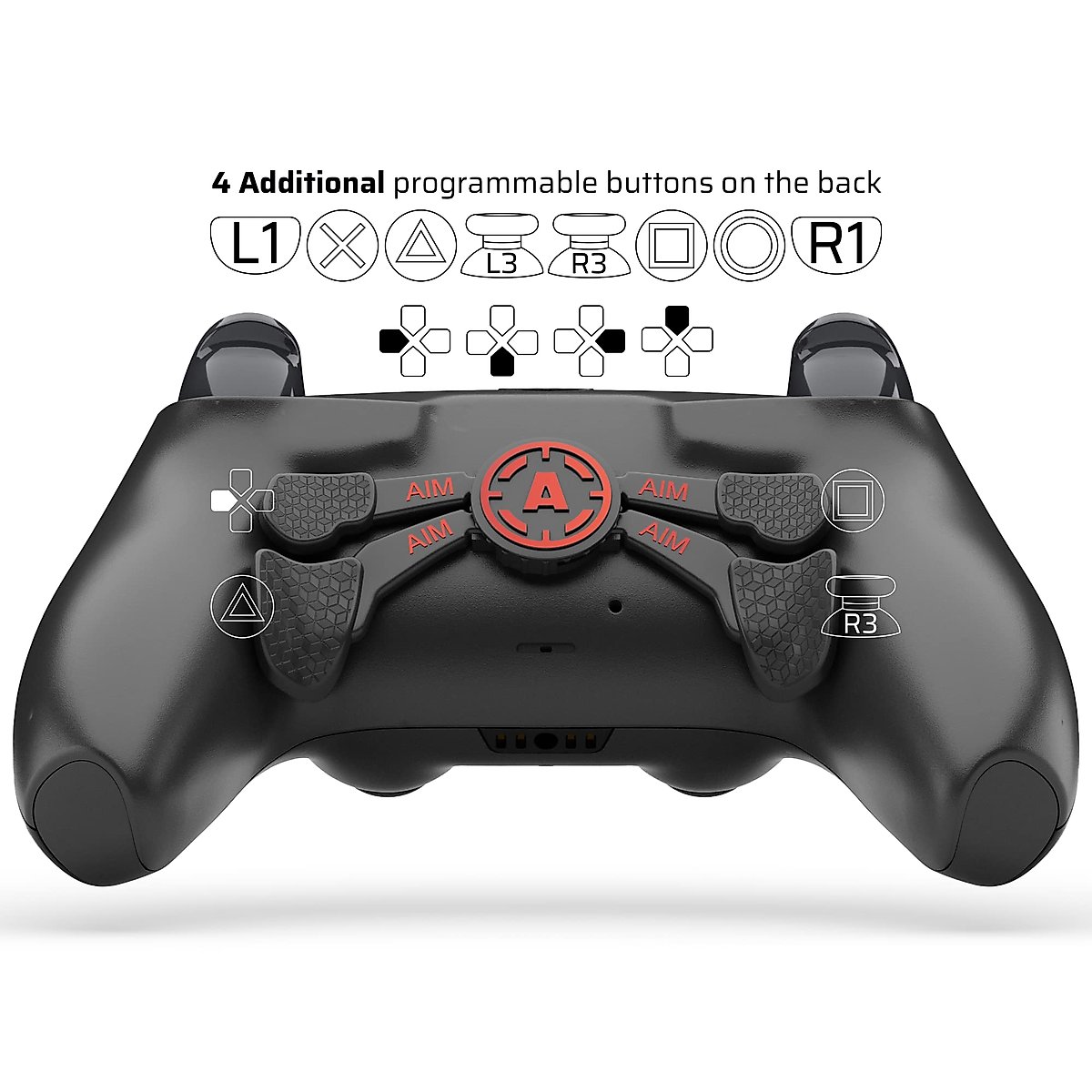AimControllers Custom PRO Controller compatible with PS5 Console & PC | Custommade Wireless Gaming Controller with 4 Back Remappable Paddles | Gaming Accessories Electronics | Black Matte
