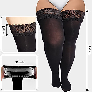 Neoviancia Plus Size Thigh High Stockings Women Sheer Lace Top Stay Up Pantyhose 55D Lingerie Thigh Highs Valentine's Day Stockings