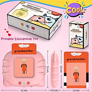 Toddler Toy Flash Cards Learning Toy for 1-6-Year-Old, Educational Toys for Toddler,112 Pcs Flash Cards 224 Words, Speech Therapy Toys for Toddlers Preschool Learning Toys and Gift(Pink)