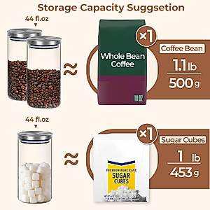 ComSaf Coffee Container for Ground Coffee, 44 OZ Coffee Canister with Stainless Lids, 2 PCS Glass Coffee Storage Container with Shelf, Coffee Bean Storage Jars with Metal Scoop Coffee Bar Accessories