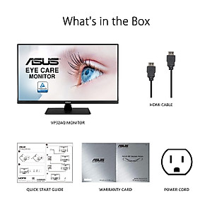 ASUS 31.5” 2K Monitor (VP32AQ) - WQHD (2560 x 1440), IPS, 100% sRGB, HDR10, 75Hz, Speakers, Adaptive-Sync/FreeSync, Low Blue Light, Eye Care, VESA Mountable, Frameless, DisplayPort, HDMI, Tilt,BLACK
