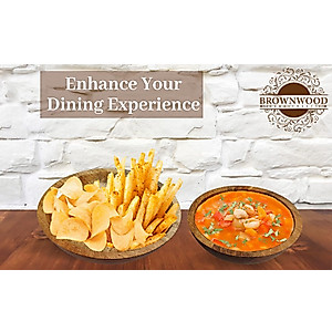 Wooden Bowl For Eating - Wood Popcorn, Salad, Nuts, Pasta, Desert, Soup, Candy Bowl - Farmhouse Decorative - Food Safe - Natural Wood - Set of 2 Bowls (10 inch & 8 inch) - Made In India