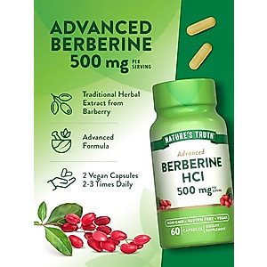 Nature's Truth Berberine 500mg | 60 Capsules | Vegan, Non-GMO, and Gluten Free Supplement