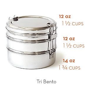 Ecolunchbox Tri Bento 3 Level Stainless Steel Bento Bowl Food Container Lunch Box - Holds 4.5 Cups - Not Leakproof