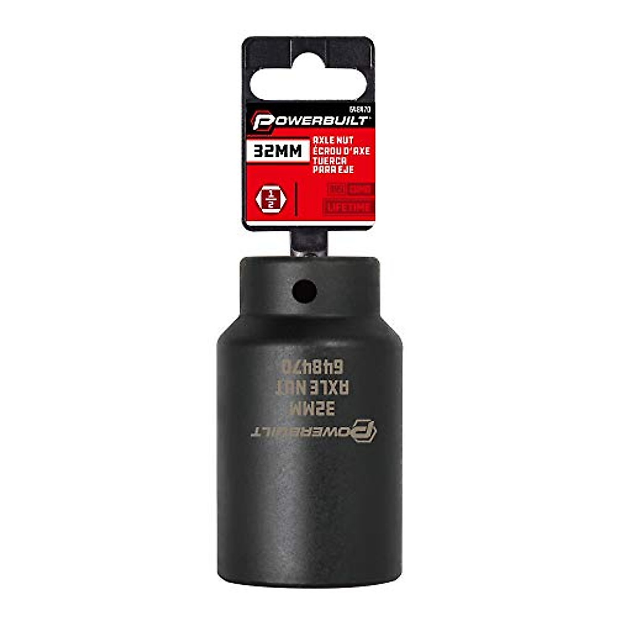 Powerbuilt 648470 1/2-Inch Driver by 32mm Axle Nut Socket, Black
