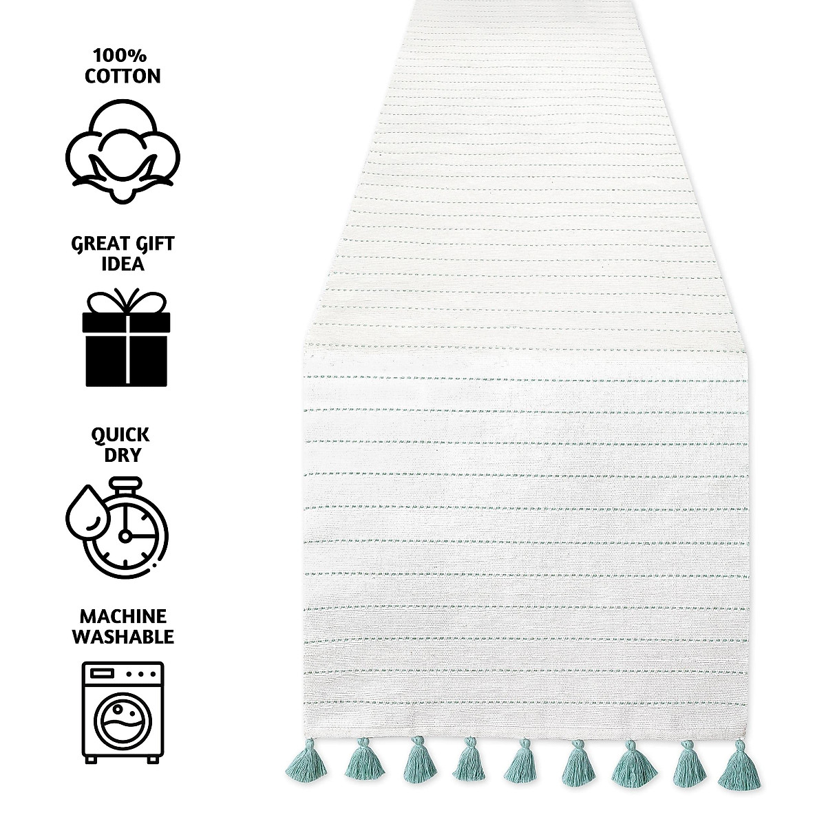 Folkulture Dish Towels for Drying Dishes and Spring Table Runners with Tassels for Farmhouse Decor, Boho Set of 3 Kitchen Towels and Ribbed Boho Table Cover for Rustic Wedding Decoration