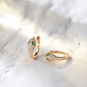 VACRONA Gold Hoop Earrings Huggie Earrings for Women 14k Gold Plated Small Hoops Green Snake Shell Beaded Earrings Hypoallergenic Jewelry Gift