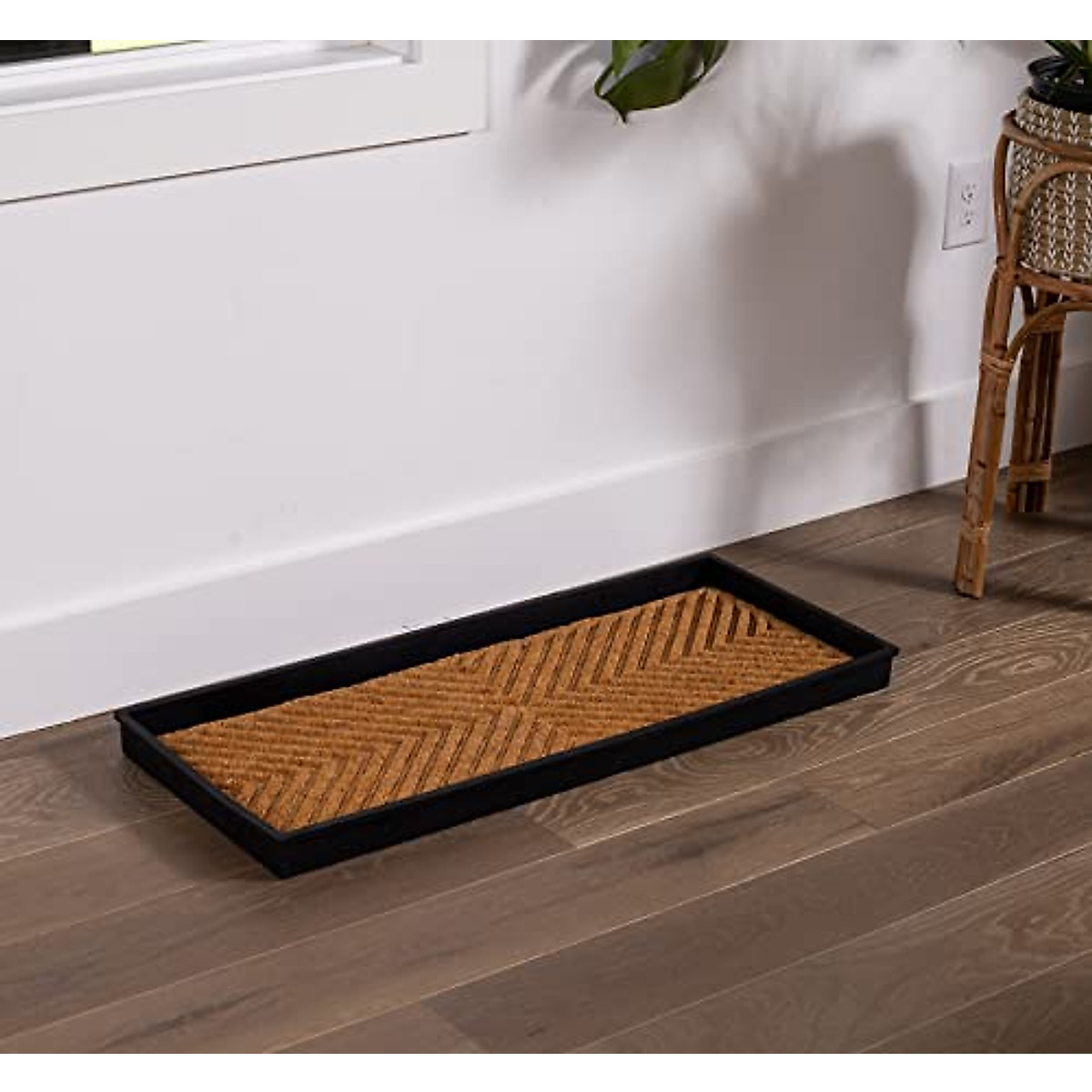 BIRDROCK Brands - Rubber Boot & Shoe Tray | Coir Insert | 34" x 14" | Waterproof Shoe Tray for entryway | Embossed Pattern