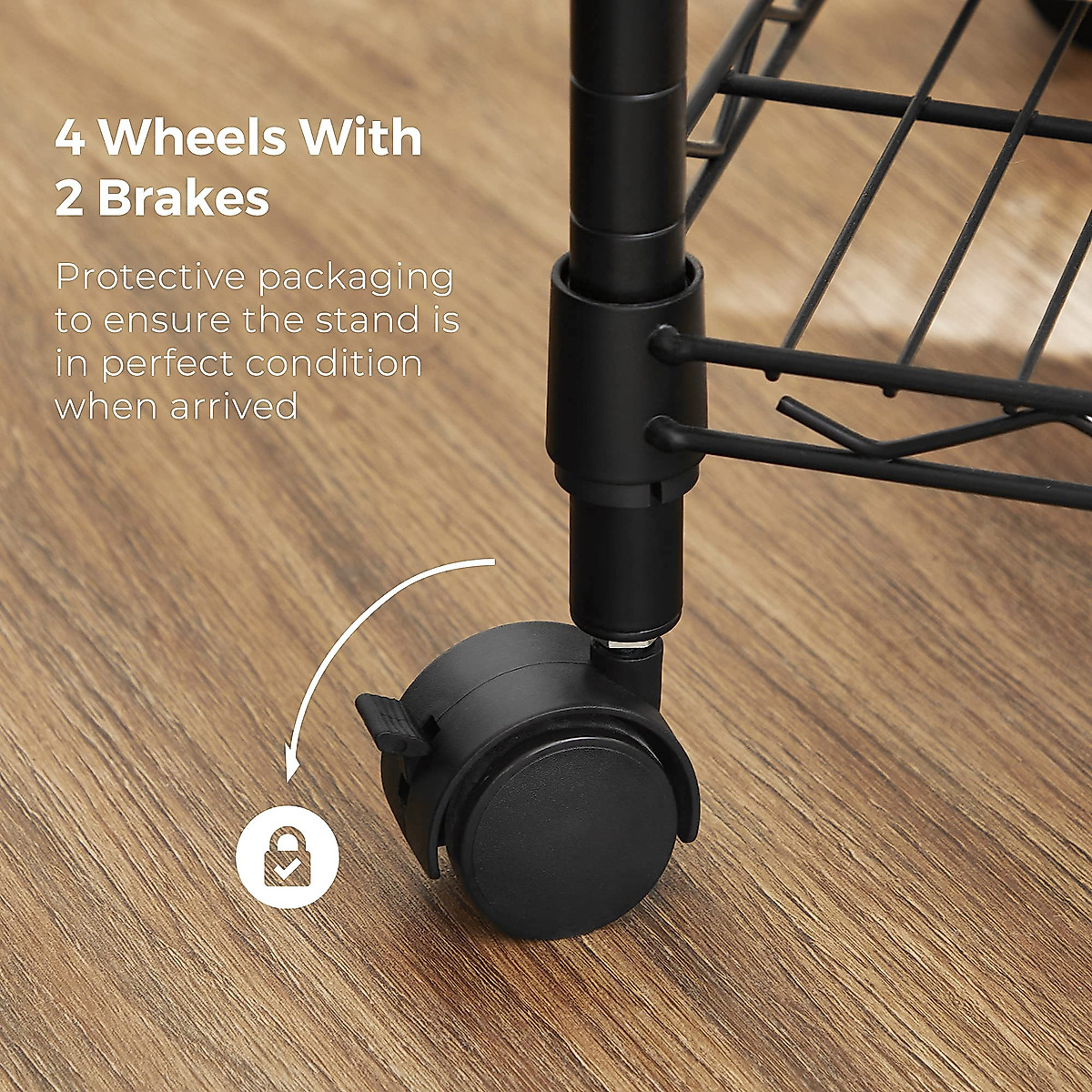 SONGMICS 3 Tier Printer Stand, Printer Table with Wheels, Rolling Printer Cart, Printer Desk with Metal Frame for Home Office, 16.1 x 12.2 x 26.8 Inches, Black ULGR303B01