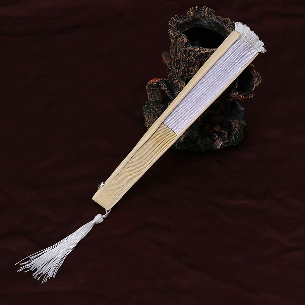 FOMIYES Hand held Fan Handheld Fans Chinese Fan Hand Fans for Women Vintage Fan Retro Chinese Style Fan Bamboo Wood Hand Fan Retro Dance Fan Folding Fan lace Fan Wedding White Cooler Miss