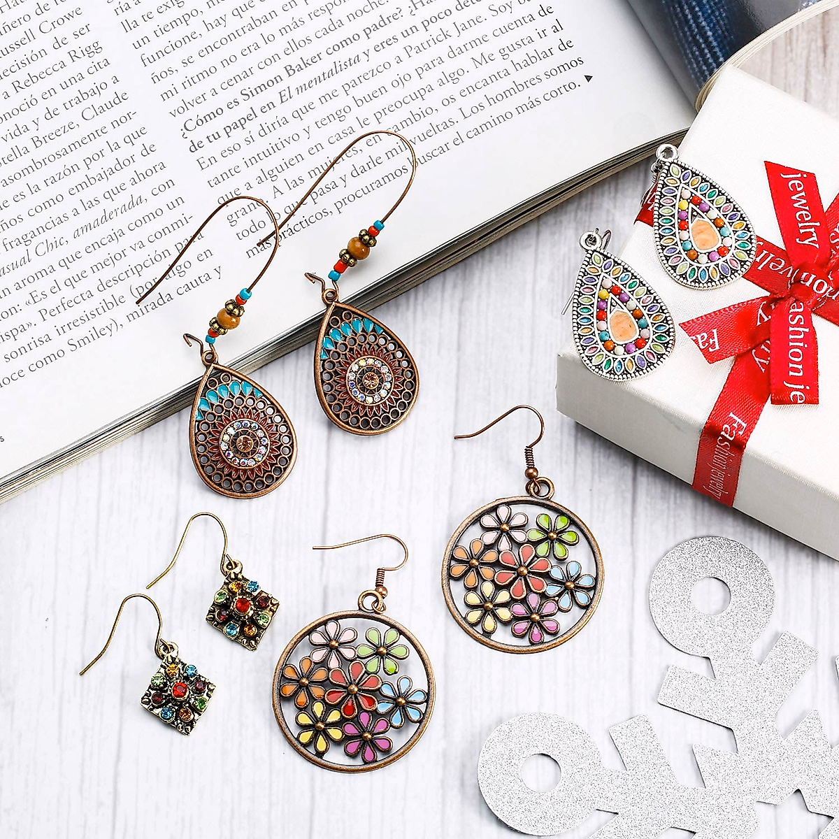 meekoo 4 Pairs Boho Earrings Bohemian Jewelry Mexican Hippie Summer Earring Gift for Women (Style A)