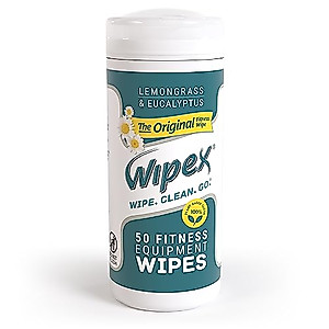Wipex Fitness Equipment Wipes - Original Natural Plant Based Gym Wipes for Equipment, Clean Surfaces at Home or Gym, Use as a Yoga Mat Cleaner, Lemongrass, Eucalyptus & Vinegar, 50 Count (Pack of 1)