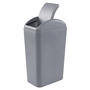 Waikhomes 3.5 Gallon Plastic Trash Can with Swing Lid, Slim Garbage Bin, 1 Pack, Grey