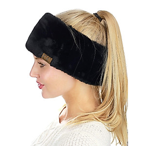 C.C Women's Soft Faux Fur Feel Sherpa Lined Ear Warmer Headband Headwrap, Black