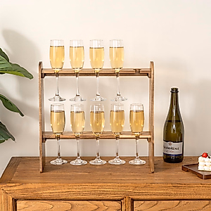 MyGift Industrial Metal Tabletop Wine Glass Holder Stand with 2 Hanger Bars and Shabby White Washed Wood Base - Countertop Stemware Drinking Glasses Hanging Rack