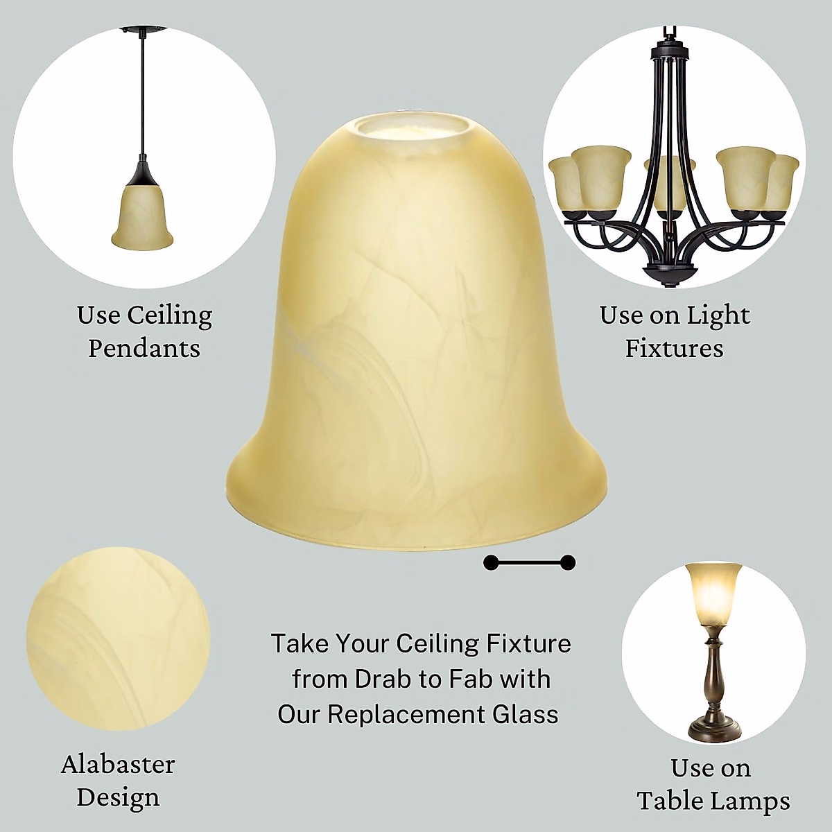 LIGHTACCENTS Alabaster Glass Pendant Light Shade - Farmhouse Style Chandelier Shades, 6"x6", Socket Nut Compatible - Upgrade Pendants, Wall Vanities, Lamps - Pendant Lamp Shade Replacement