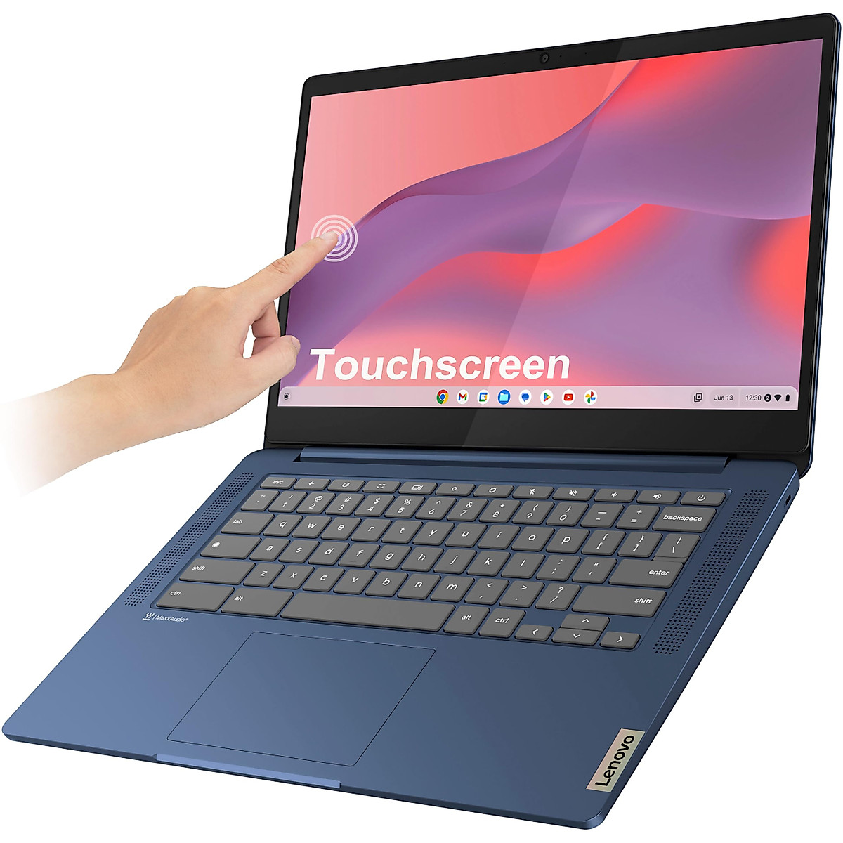 Lenovo IdeaPad Slim 3 14" Chromebook Laptop (14" FHD Touchscreen, 8-Core MediaTek Kompanio 520, 4GB RAM, 128GB(64GB eMMC+64GB SD)), Webcam, 13.5-Hrs Long-Battery Life, IST Card, Chrome OS, Abyss Blue