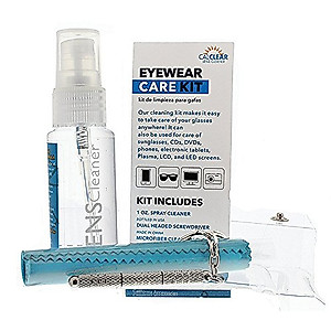 Eyeglass Cleaning & Repair Kit; 1oz Bottle Cleaning Spray, Microfiber Cleaning Cloth, Keychain Screwdriver, Pink