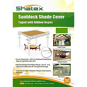 Shatex Shade Panel 10' x 12' Block 90% of Sunlight with Ready-tie up Ribbon for Pergola Gazebo Porch, Wheat