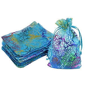 Marrywindix 100pcs Blue Organza Drawstring Pouches Jewelry bags, Candy Pouch Chocorate Pouch Party Wedding Favor Gift Bag