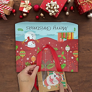 PARSUP 16PCS Christmas Gift Bags, Tote Bags with Handles, Treat Bags, Multifunctional Non-Woven Bags for Gifts Wrapping Shopping, Xmas Party Supplies, 12.8"×9.8"×6.7"