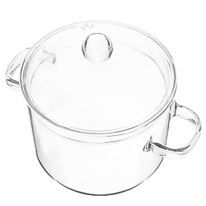 Yardwe Glass Cooking Pot- 1.35L Heat- Resistant Borosilicate Glass Two- eared Instant Noodle frying pans for Pasta Noodle, Soup, Tea Transparent