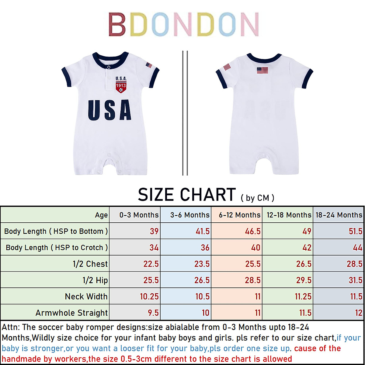 BDONDON Newborn Babygrow Romper US Soccer Baby Outfits Footless American Football One-piece Bodysuits (US-Romper,3-6M)