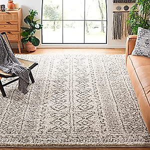 SAFAVIEH Hudson Shag Collection Area Rug - 9' x 12', Ivory & Grey, Moroccan Design, Non-Shedding & Easy Care, 2-inch Thick Ideal for High Traffic Areas in Living Room, Bedroom (SGH376A)