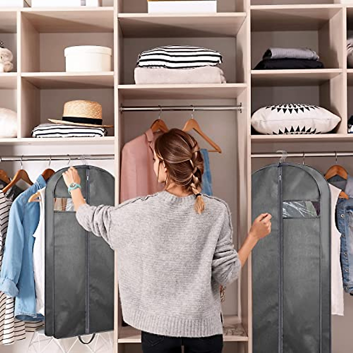 VIVUCY 40"/50 "garment bags for Closet Storage(2pcs40"+2pcs50")Garment Bags for Hanging Clothes, Suit Bags for Men Travel with Handles Garment Bags For Storage to Suit Jacket Shirt Coat Dresses