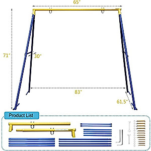 Hishine Swing Stand Heavy Duty Swing Frame Full Steel Metal Frame Swing Set for Backyard, Blue&Yellow (Swing NOT Included)