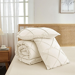 LifeTB Tufted Boho Comforter Set King Size Cream White Diamond Pattern Comforter Set Shabby Chic Bedding Jacquard Comforter Set Geometric Farmhouse Ivory Comforter with 2 Pillowcases All Season