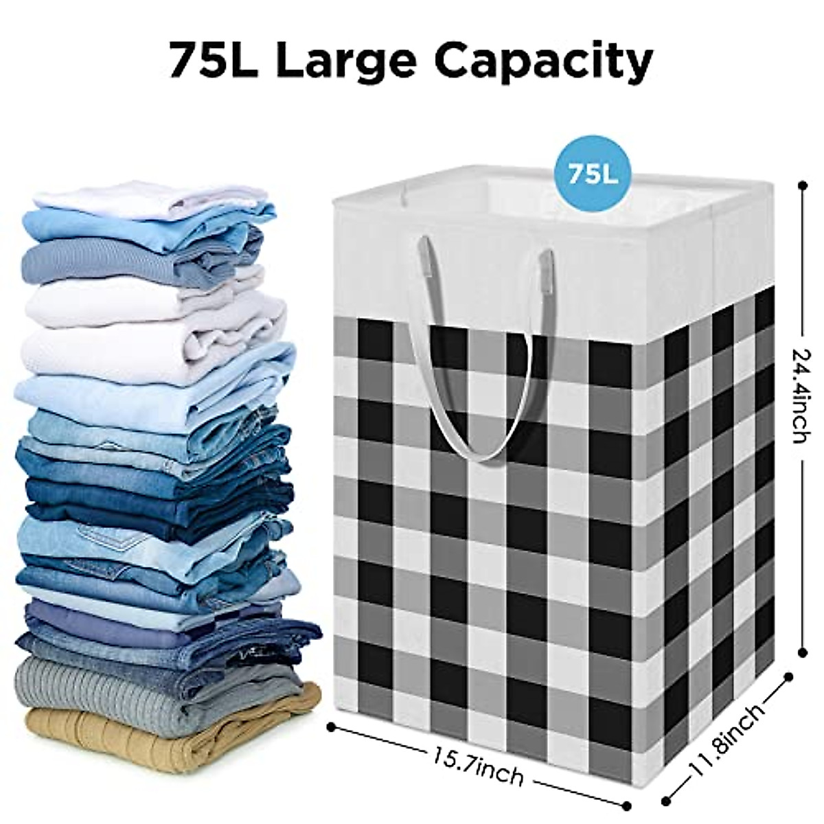 GALMAXS7 Large Laundry Hamper Collapsible Laundry Basket Clothes Hampers For Laundry Tall Laundry Basket 2 Pack Foldable Laundry Basket Laundry Baskets With Portable Handles For Toys Dorm Travel, 75L