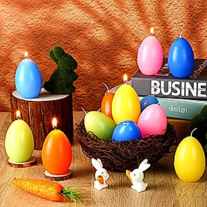 12 Pcs Easter Eggs Candles Soy Wax Colorful Easter Candles Gift Happy Easter Egg Candle Unscented Egg Shape Candle for Home Room Indoor Easter Party Decorations, 6 Colors